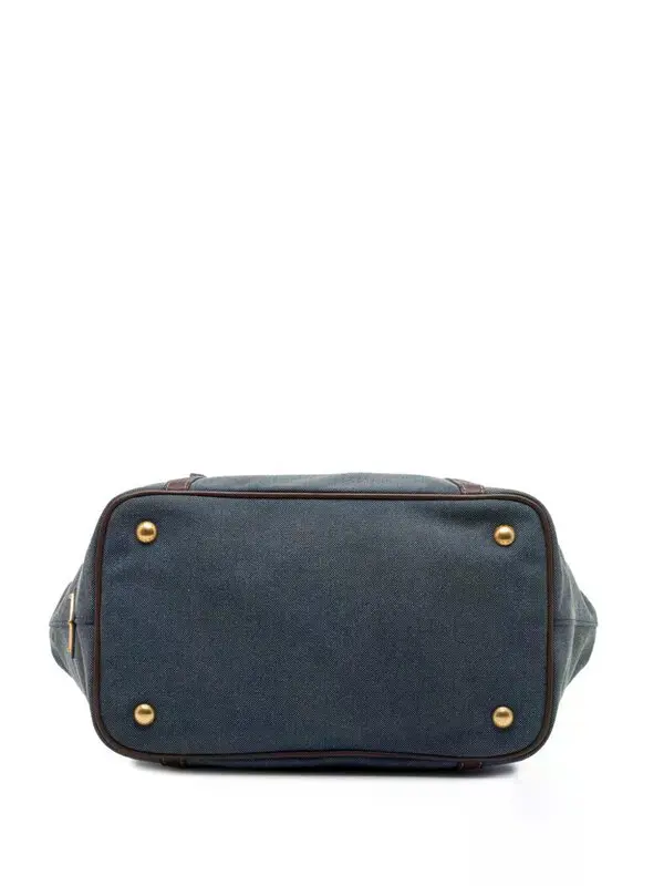 Prada Vitello Daino Trimmed Canvas Canapa Logo Satchel - Blue