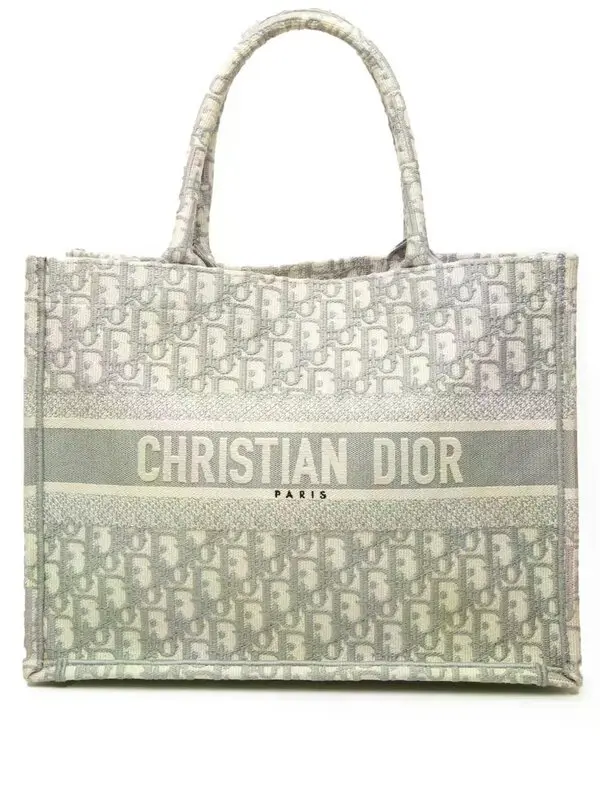 Dior 2019 Medium Oblique Embroidered Canvas Book Tote Bag - Grey