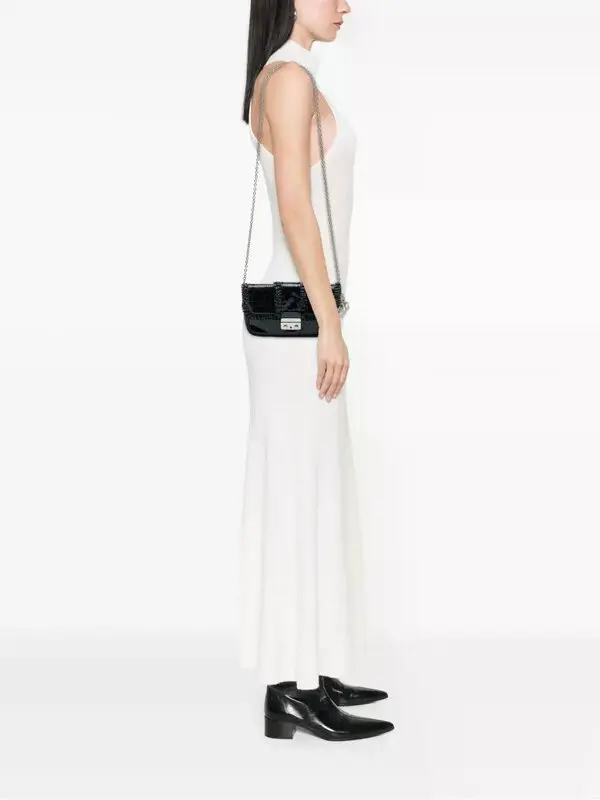 Dior 2009 Perforated Patent Cannage New Lock Ruffle Pouch Crossbody Bag - Black