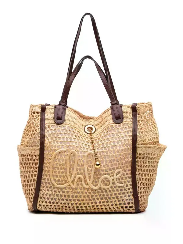 Chloé 2026 Small Raffia Embroidered Logo Iconic Tote Satchel