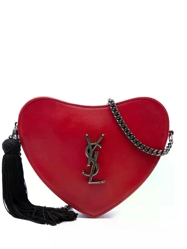 Saint Laurent 2018 Calfskin Monogram Sac Coeur Tassel Crossbody Bag - Red