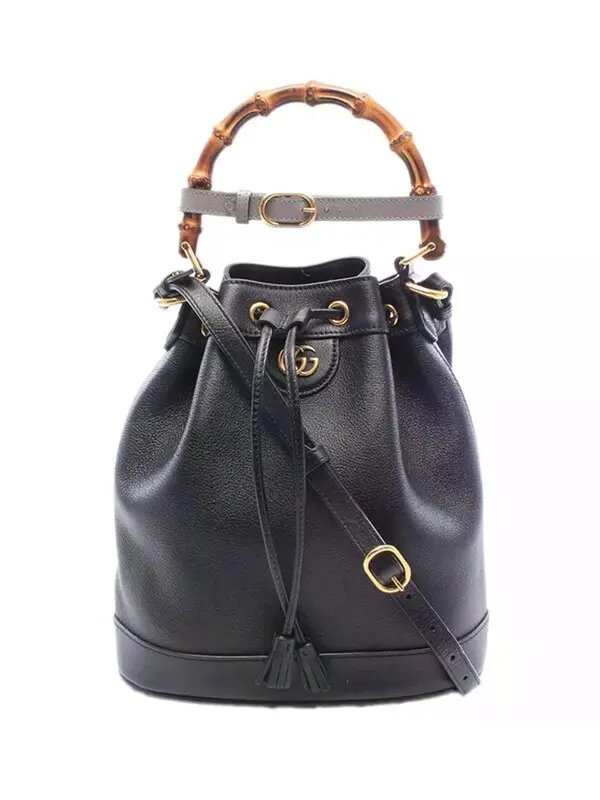 Gucci 2000-2015 Calfskin Bamboo Diana Bucket Bag Satchel - Black