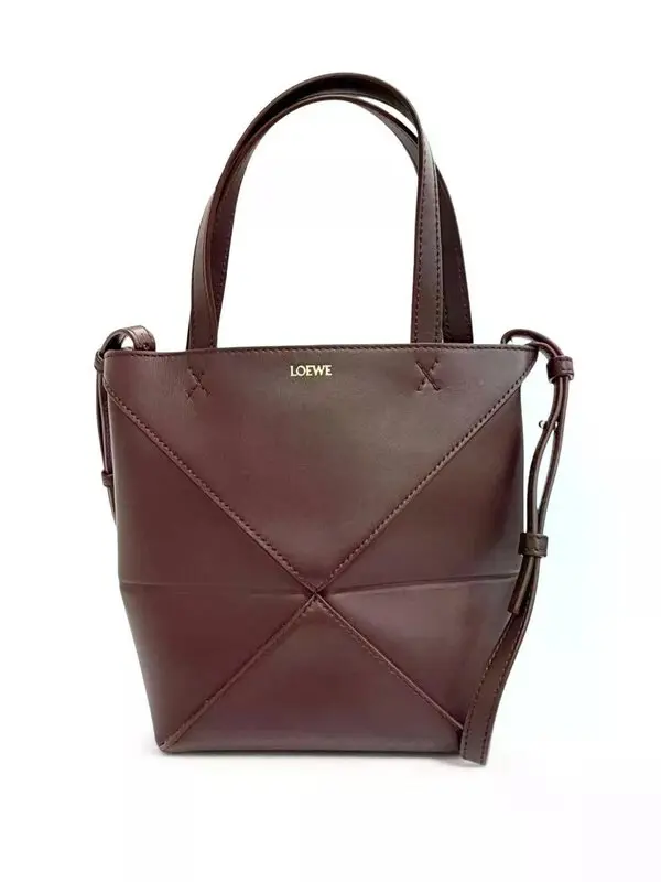 Loewe 2023 Mini Shiny Calfskin Puzzle Fold Tote Satchel - Red