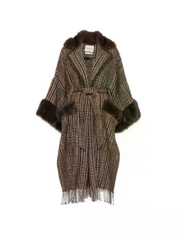 FRONT STREET 8 Check-pattern Faux-fur-trim Jacket - Brown