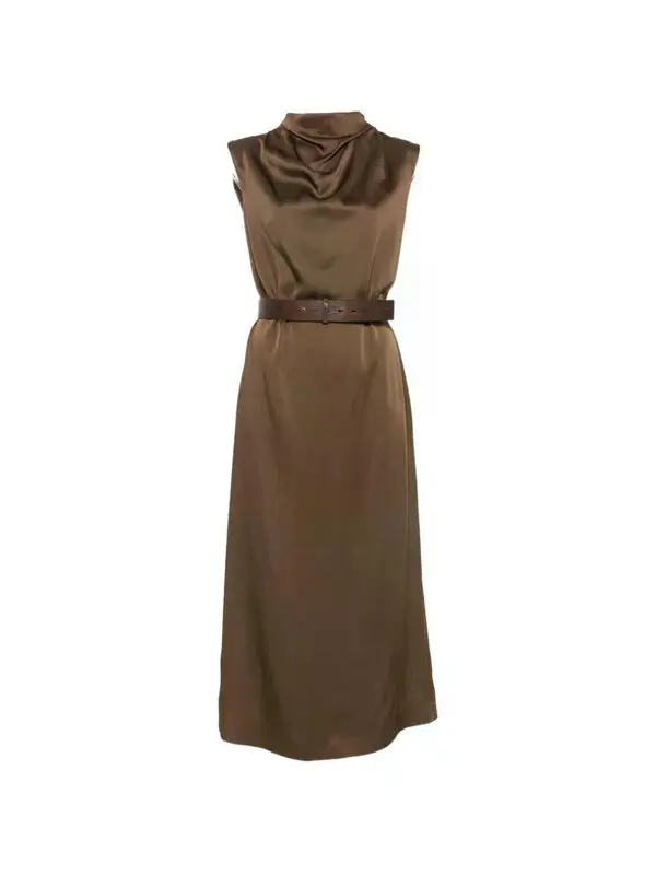 Brunello Cucinelli Belted Sleeveless Midi Dress - Brown