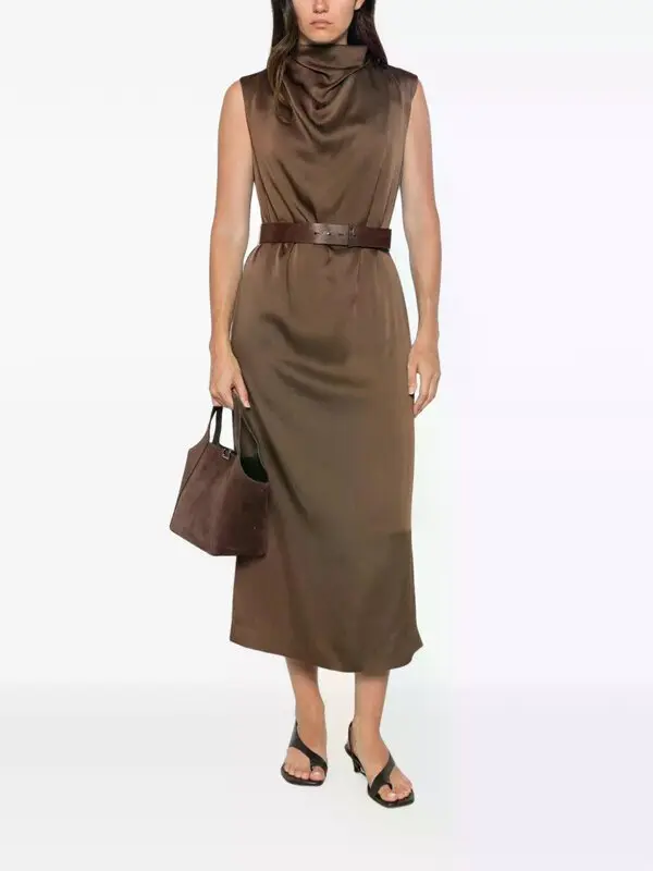 Brunello Cucinelli Belted Sleeveless Midi Dress