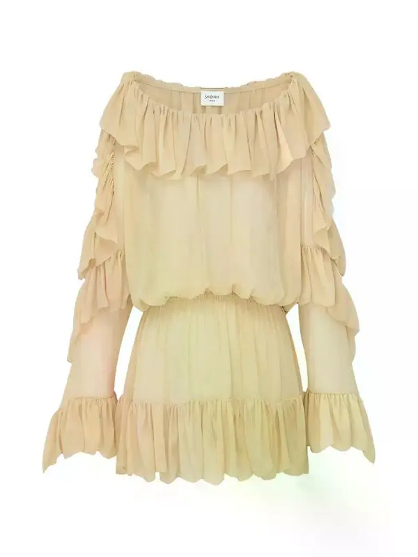Saint Laurent Ruffled Dress - Neutrals