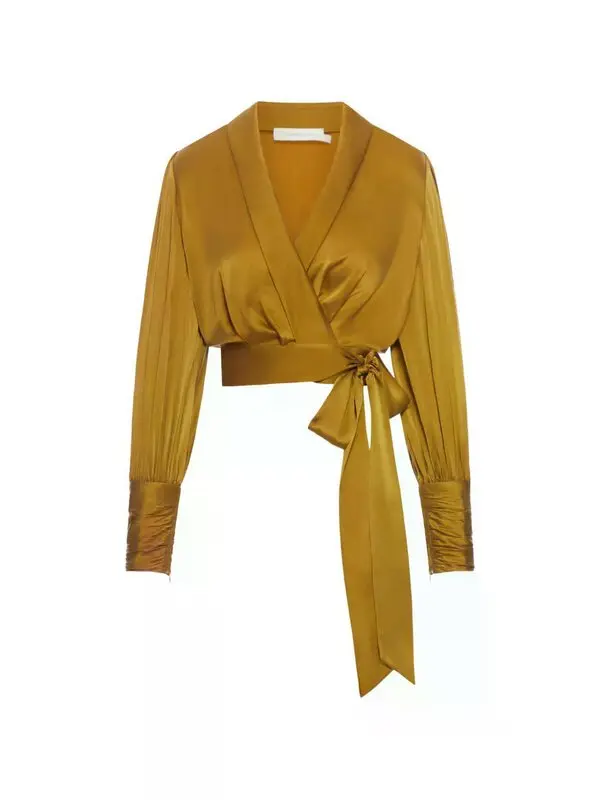 Zimmermann Wrap-design Cropped Silk Blouse - Green