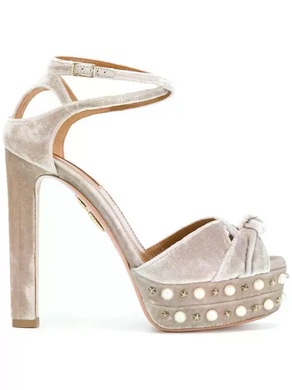 AQUAZZURA Harlow Pearls Plateau' Sandals - Grey
