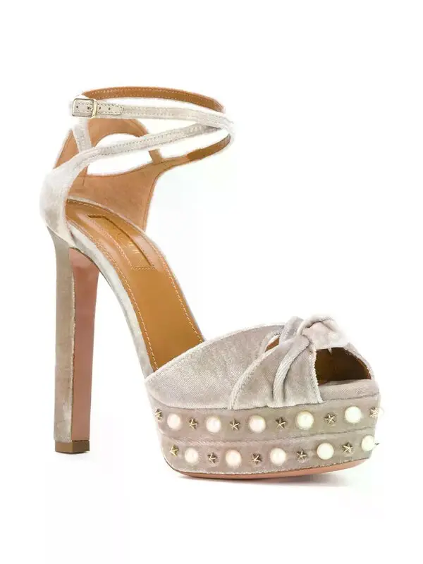 AQUAZZURA Harlow Pearls Plateau Sandals - Grey