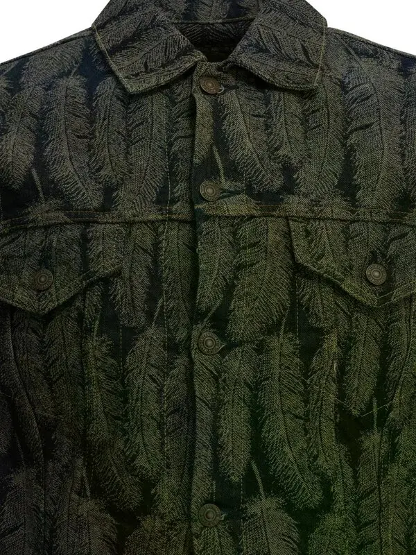 Kapital Feather-print Frayed-hem Denim Jacket