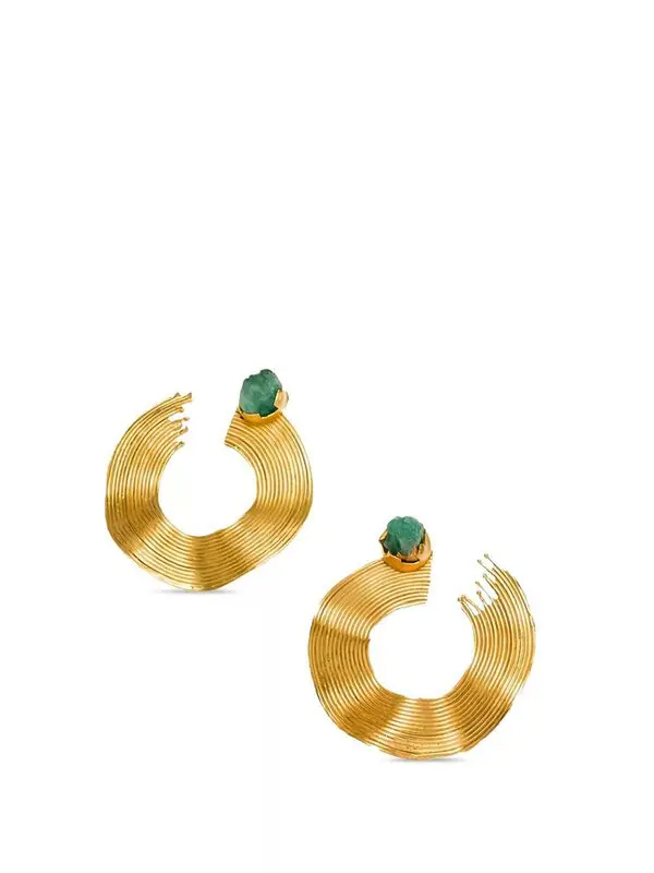 FENOMENA Opened Emerald Maxi Waves Earrings - Gold