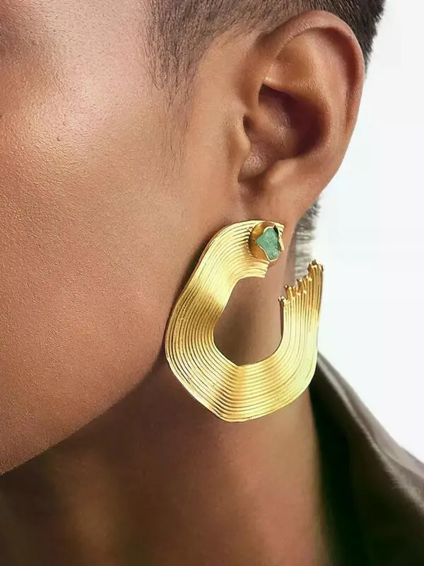 FENOMENA Opened Emerald Maxi Waves Earrings