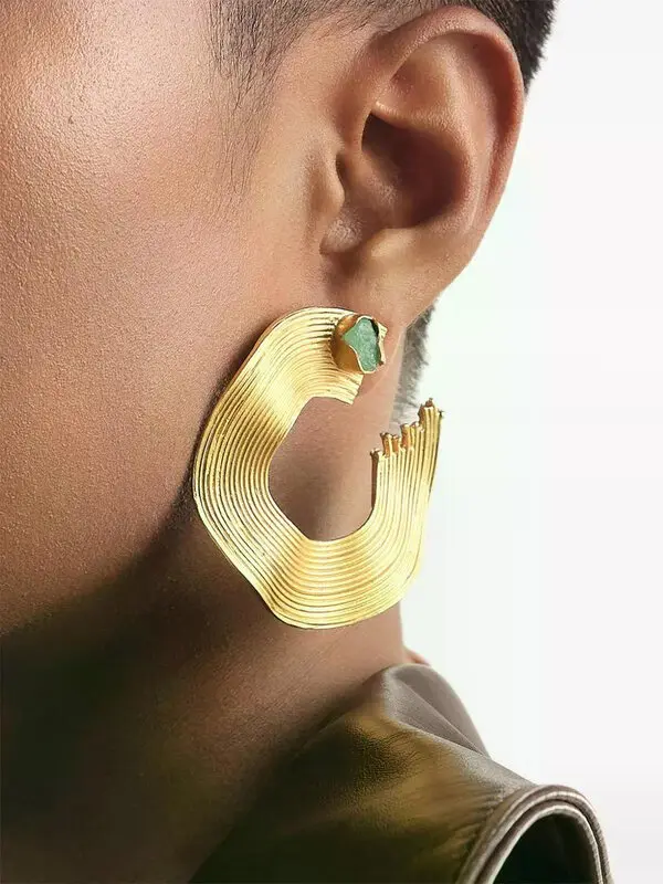 FENOMENA Opened Emerald Maxi Waves Earrings