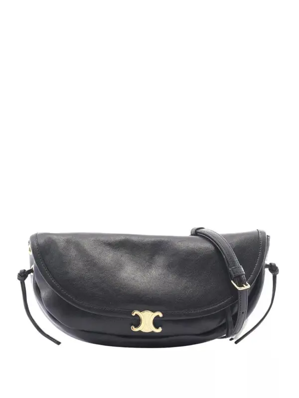 Celine 2010-2026 Leather Triomphe Little Half Moon Soft Bag Crossbody Bag - Black