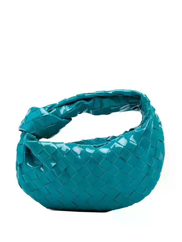 Bottega Veneta 2012-2026 Mini Patent Intrecciato Jodie Hobo Bag - Blue