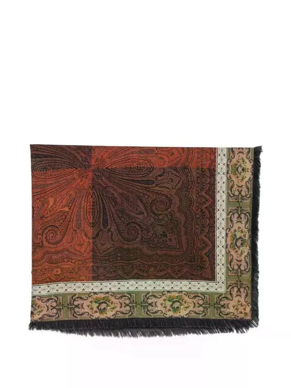 PIERRE-LOUIS MASCIA Paisley-print Fringed Scarf - Brown