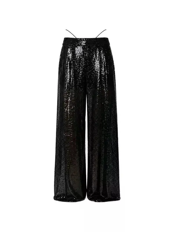 AMAZUIN Sequin-embroidered Wide-leg Trousers - Black