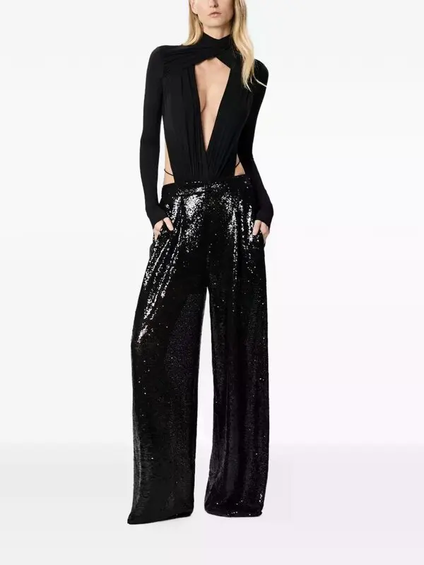 AMAZUIN Sequin-embroidered Wide-leg Trousers