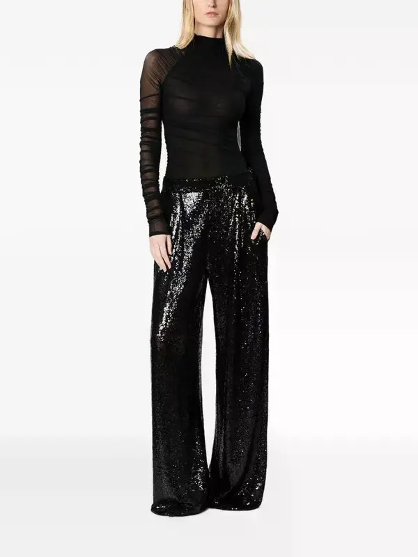 AMAZUIN Sequin-embroidered Wide-leg Trousers