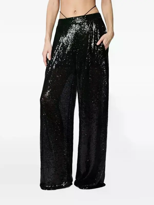 AMAZUIN Sequin-embroidered Wide-leg Trousers
