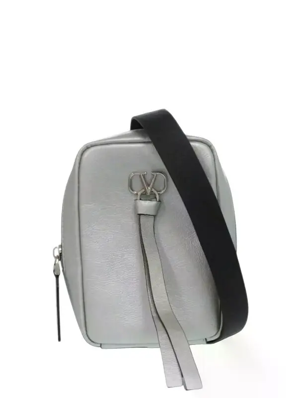 Valentino Garavani 2018-2026 Metallic Leather Vring Neck Pouch Crossbody Bag - Silver
