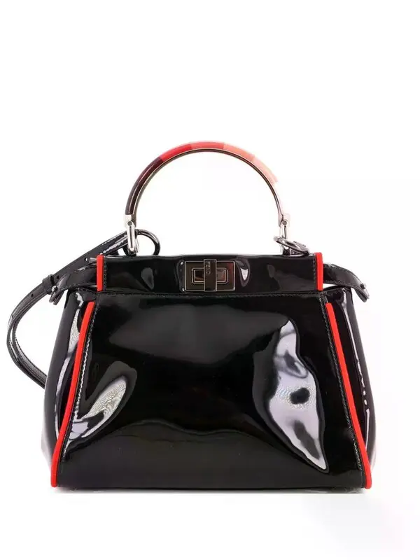 Fendi Resin Handle Peekaboo Patent Mini Shoulder Bag - Black