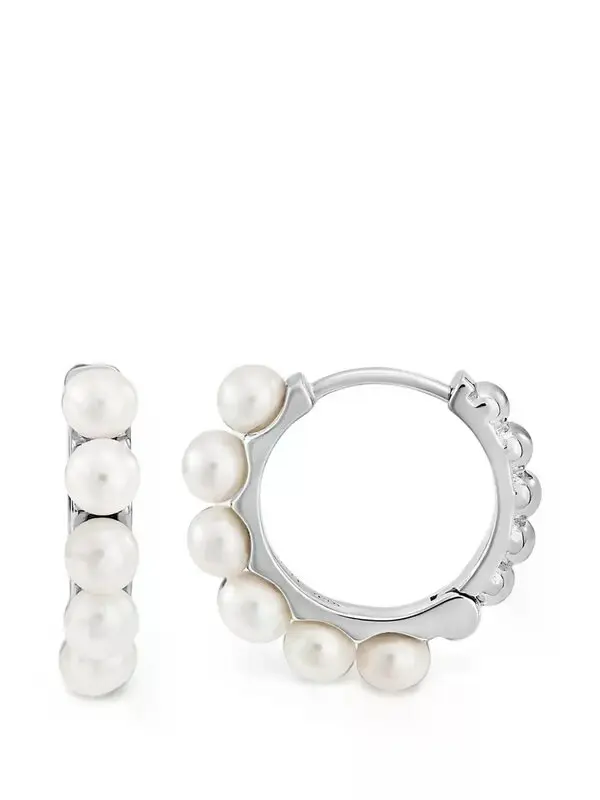 DOWER & HALL Sterling Pearl Huggie Hoop Earrings - Silver