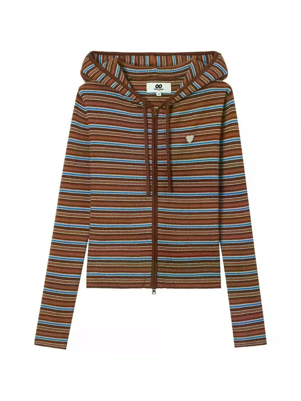 CHOCOOLATE Striped Ribbed-knit Hoodie - Brown