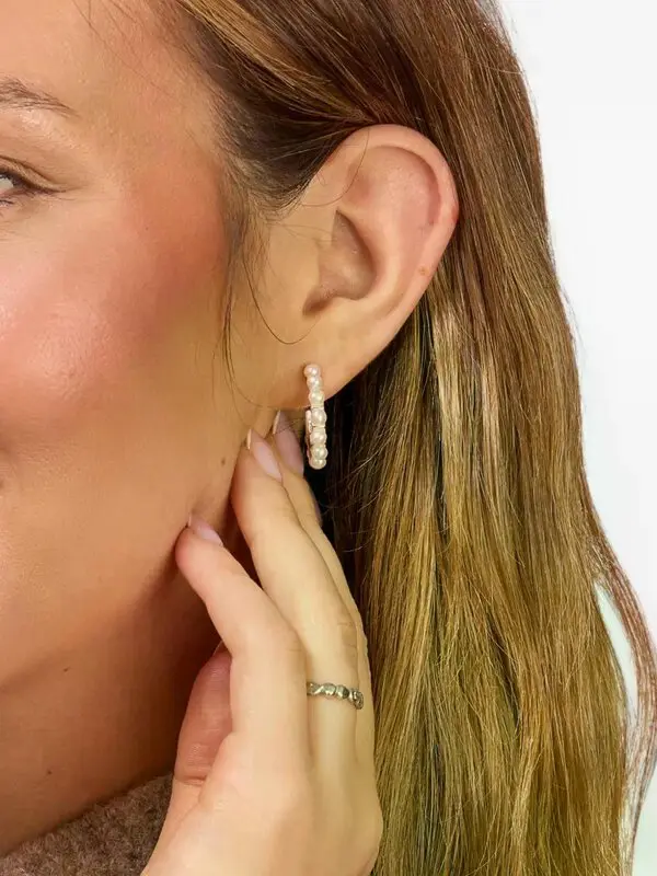 DOWER & HALL Pearl-embellished Hoop Earrings - Silver