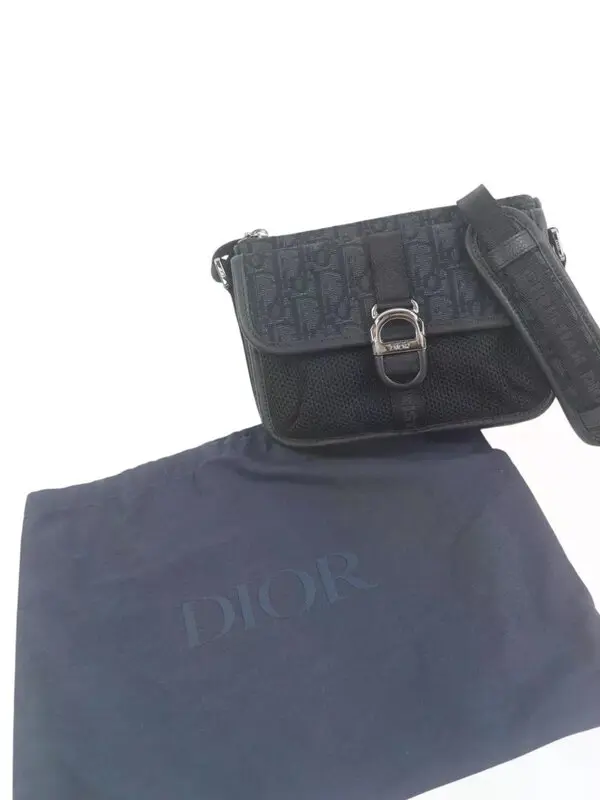 Dior Oblique Jacquard And Mesh Messenger Bag Crossbody Bag - Black