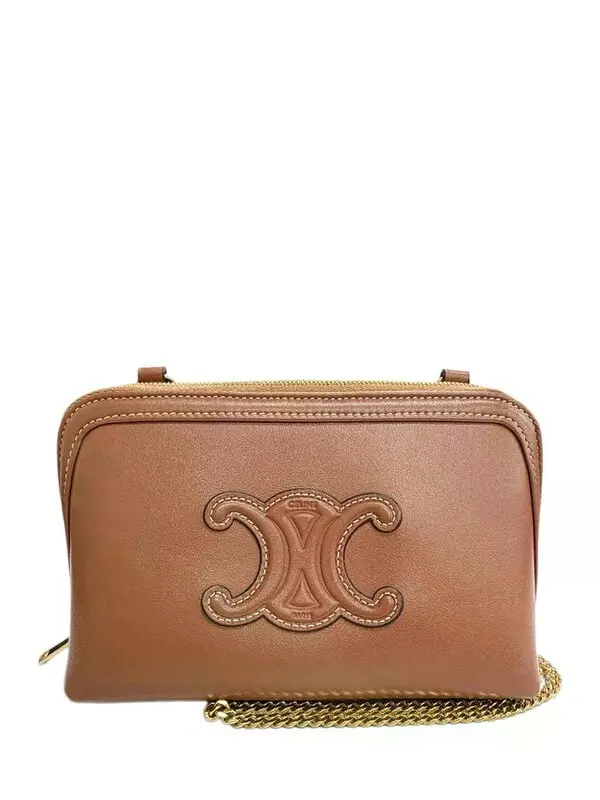 Celine 2022 Smooth Calfskin Cuir Triomphe Clutch On Chain Crossbody Bag - Brown