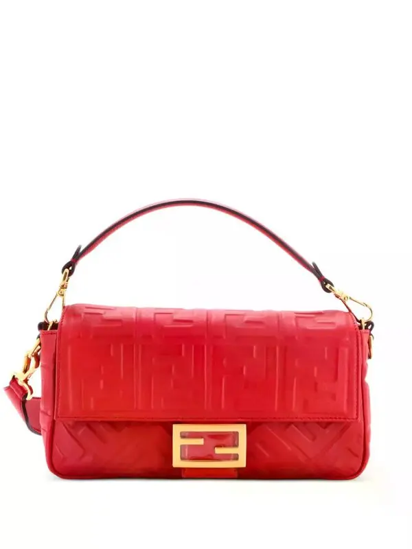 Fendi Baguette Nm Bag Zucca Embossed Leather Medium Crossbody Bag