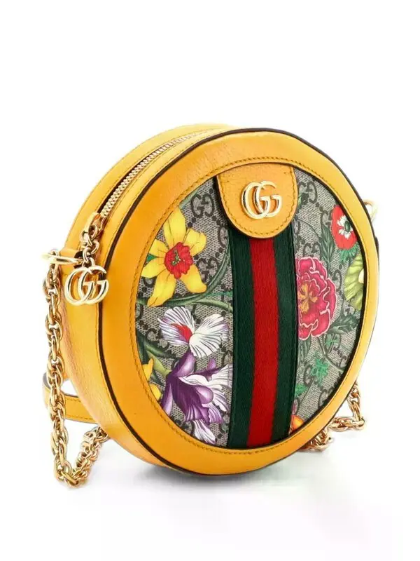 Gucci Ophidia Round Shoulder Bag Flora Gg Coated Canvas Mini Cross Body - Brown