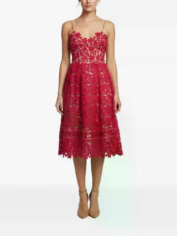 SELF-PORTRAIT Floral Guipure Lace Midi Dress
