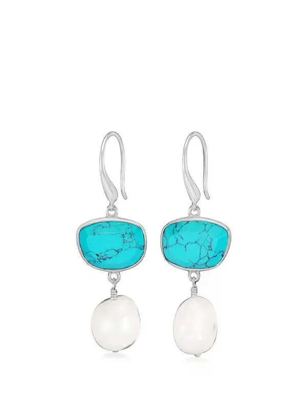DOWER & HALL Turquoise Pebble Pearl Drop Earrings - Silver