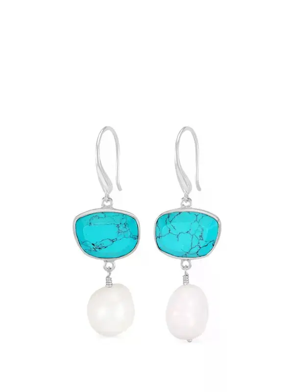 DOWER & HALL Turquoise Pebble Pearl Drop Earrings - Silver