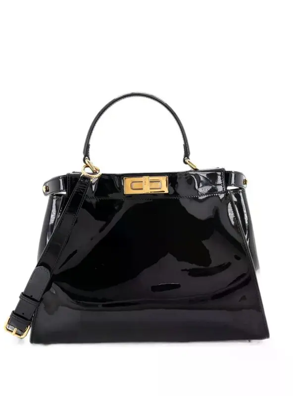 Fendi Peekaboo Bag Patent Regular Satchel - Black
