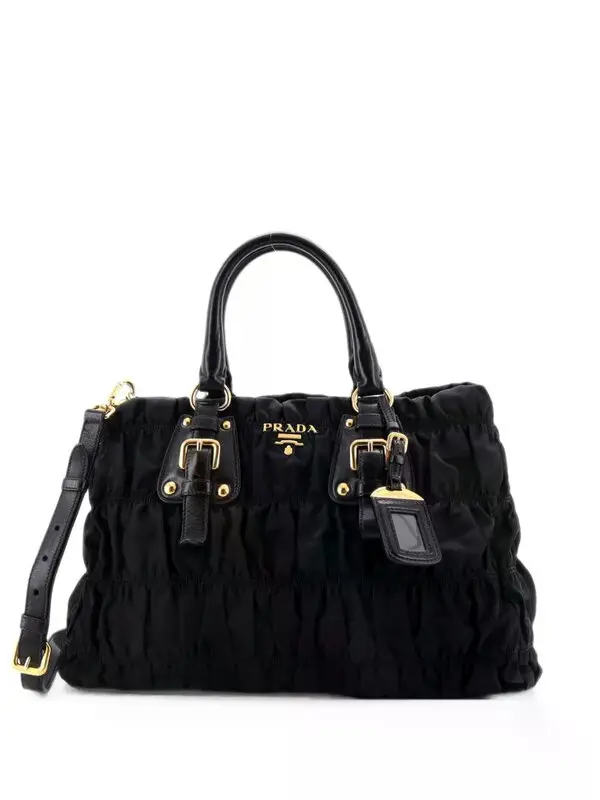 Prada Gaufre Convertible Leather And Tessuto Large Tote Bag - Black
