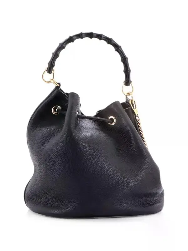 Gucci Miss Bamboo Leather Medium Bucket Bag - Black