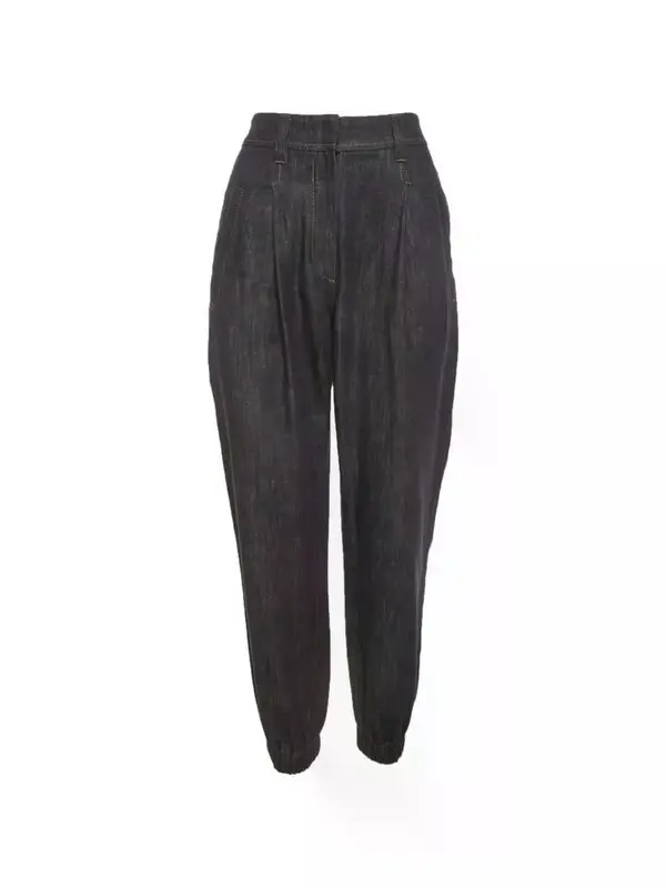 Brunello Cucinelli Dark Wash Cotton Pleated Jogger Jeans - Blue