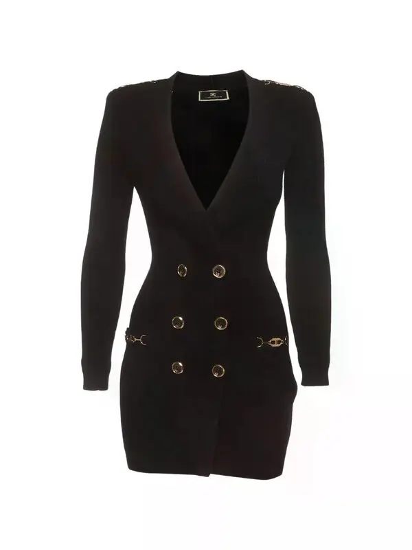 Elisabetta Franchi Double-breasted Rib-knit Mini Dress - Black