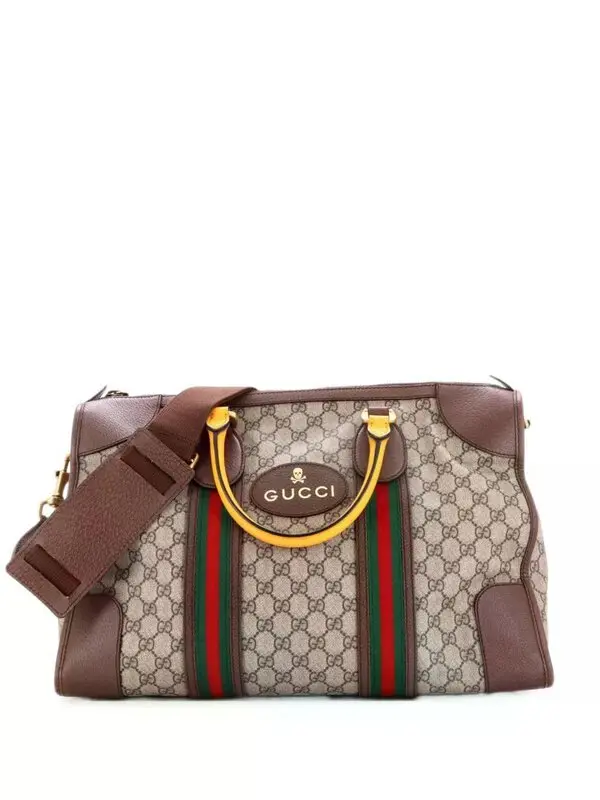 Gucci Neo Vintage Web Duffle Bag Gg Coated Canvas Medium Travel Bag - Brown