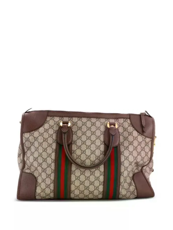 Gucci Neo Vintage Web Duffle Bag Gg Coated Canvas Medium Travel Bag - Brown