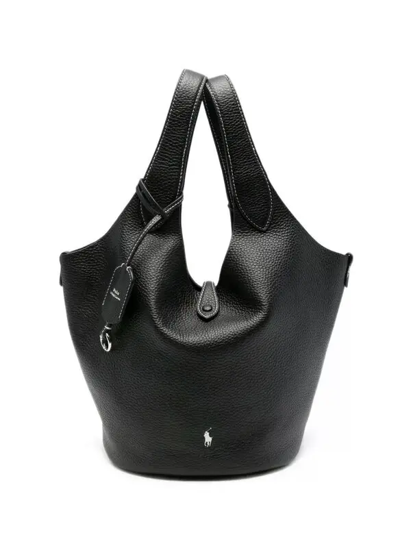 Polo Ralph Lauren Logo-embroidered Pebbled-leather Tote Bag - Black