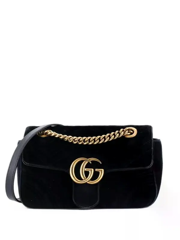 Gucci Gg Marmont Flap Bag Matelasse Velvet Mini Shoulder Bag - Black