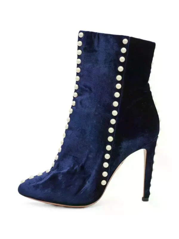 AQUAZZURA Follie Pearls Ankle Boots - Blue
