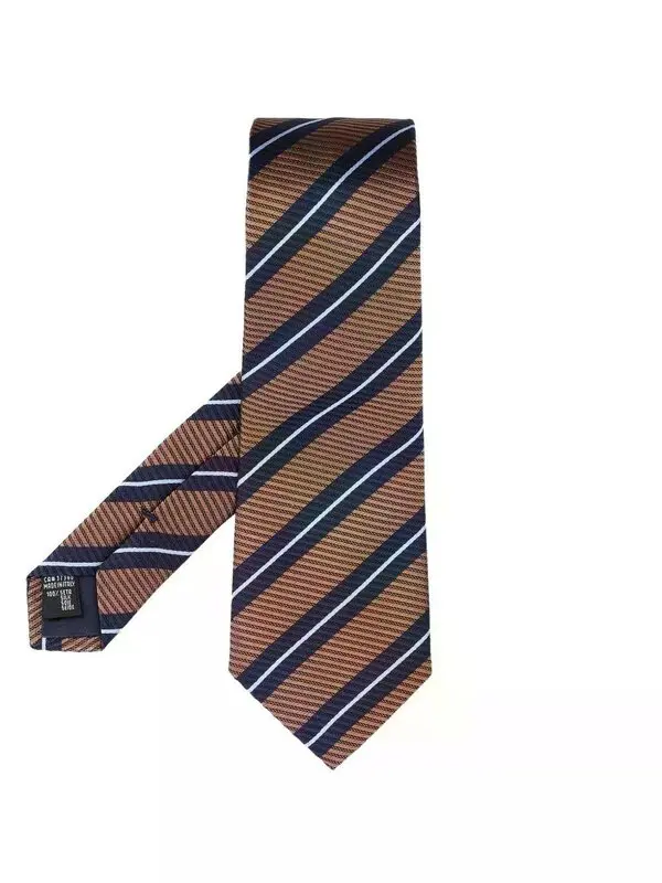 Giorgio Armani Striped Silk Neck Tie - Brown