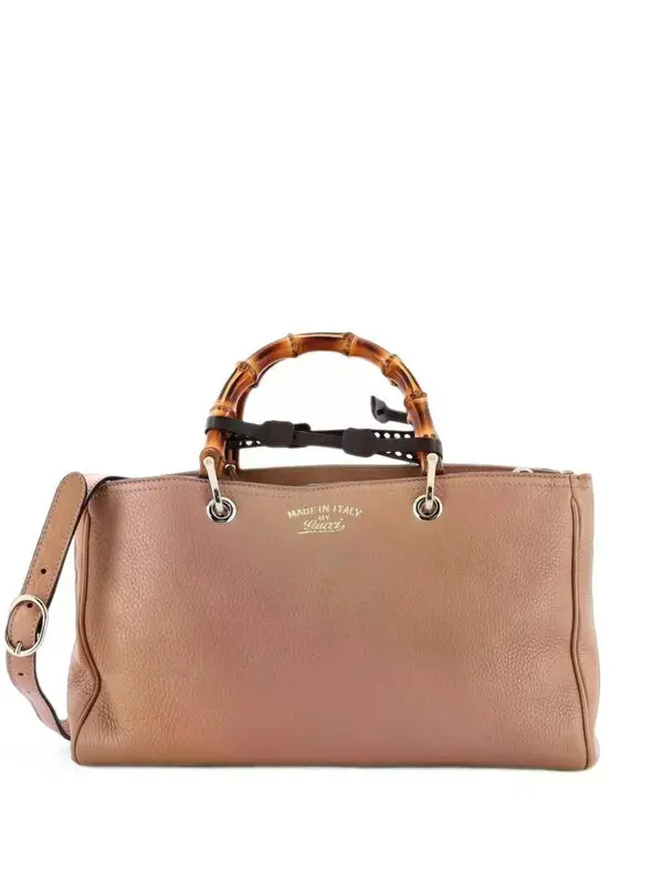 Gucci Bamboo Shopper Leather Medium Tote Bag - Neutrals