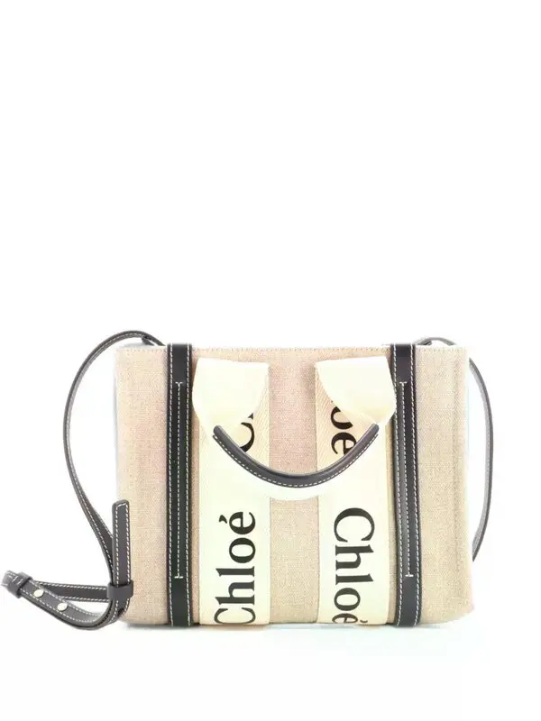 Chloé Woody Canvas With Leather Small Tote Bag - Black